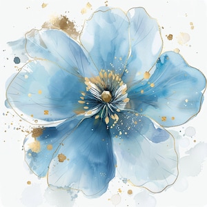 10 Abstract Flowers Clipart, Blue Gold Flower, Flowers Print, Printable ...