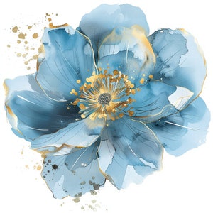 10 Abstract Flowers Clipart, Blue Gold Flower, Flowers Print, Printable ...