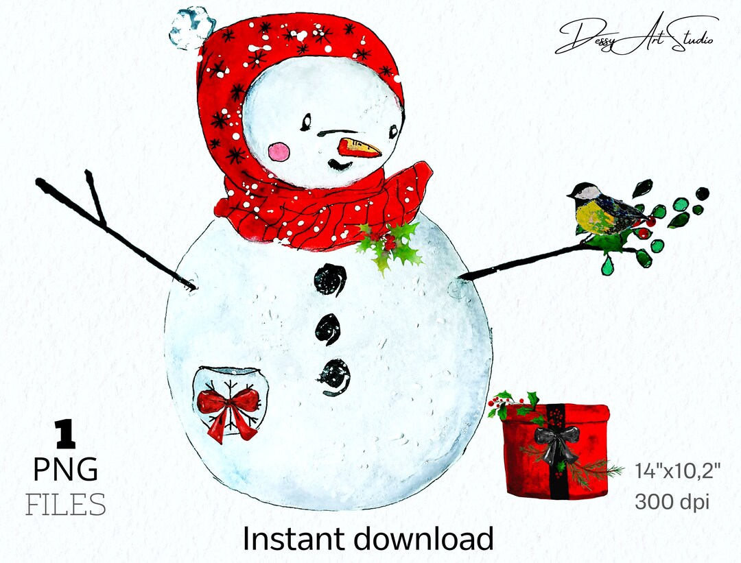 Cute Snowman Clip Art, Christmas Clip Art, Hand Drawn Graphics, Instant ...