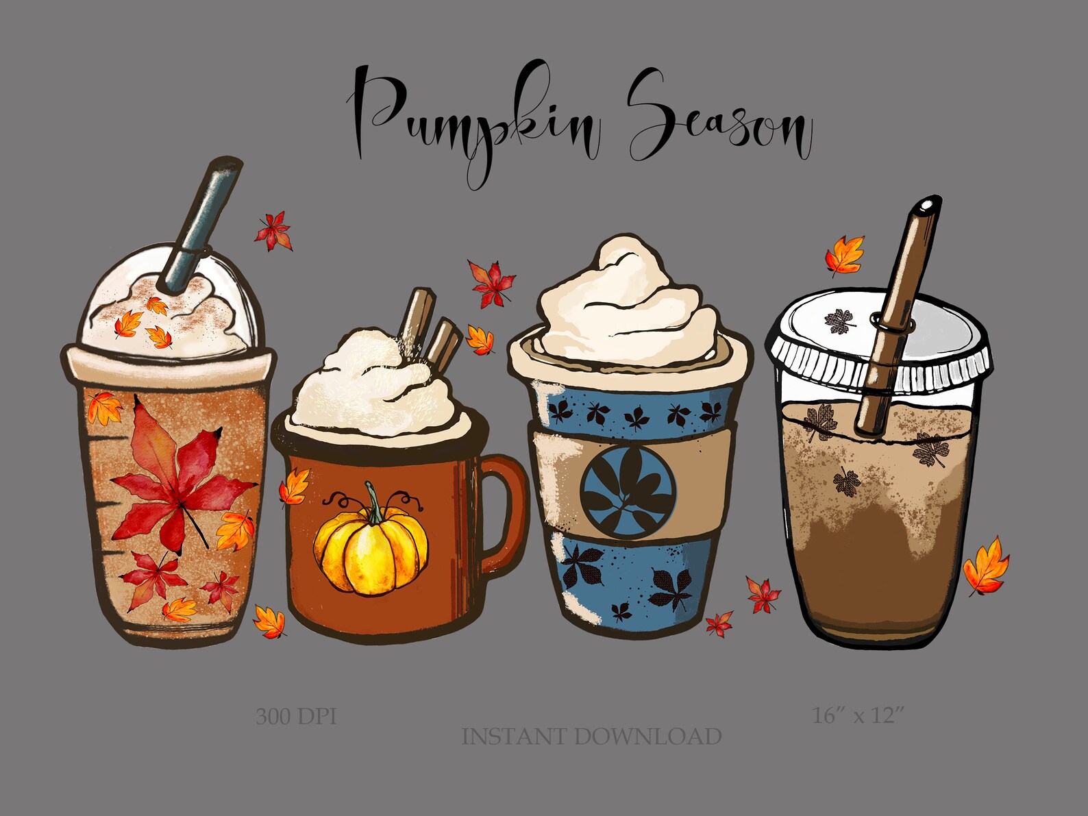 Fall Latte PNG Clipart Pumpkin Season Leaves Coffee - Etsy