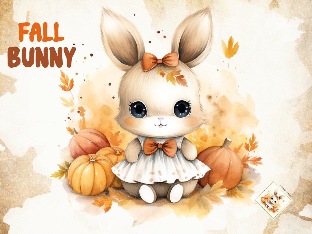 Cute Watercolor Fall Bunny PNG, Fall PNG, Cute Clipart, Nursery PNG ...