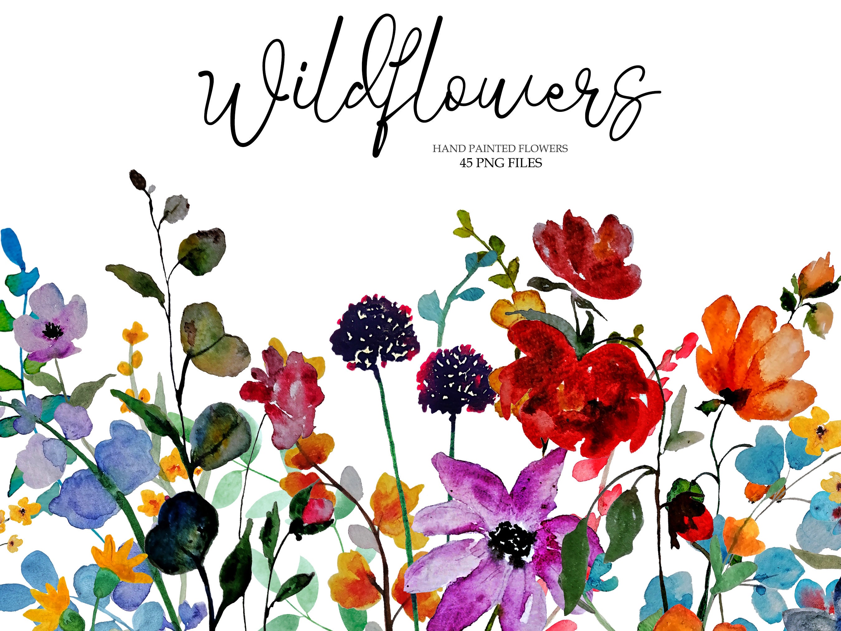 Wildflowers 45 PNG Watercolor Floral Clipart Wildflowers - Etsy