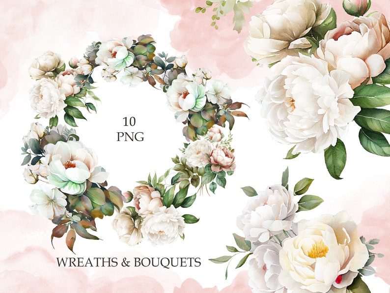 Watercolor Flowers Clipart Peony and Roses Clipart Wreath - Etsy