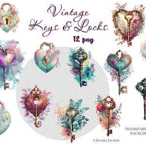 Keys and Locks Clipart, Vintage Clipart, Retro Clip Art, Old Keys ...