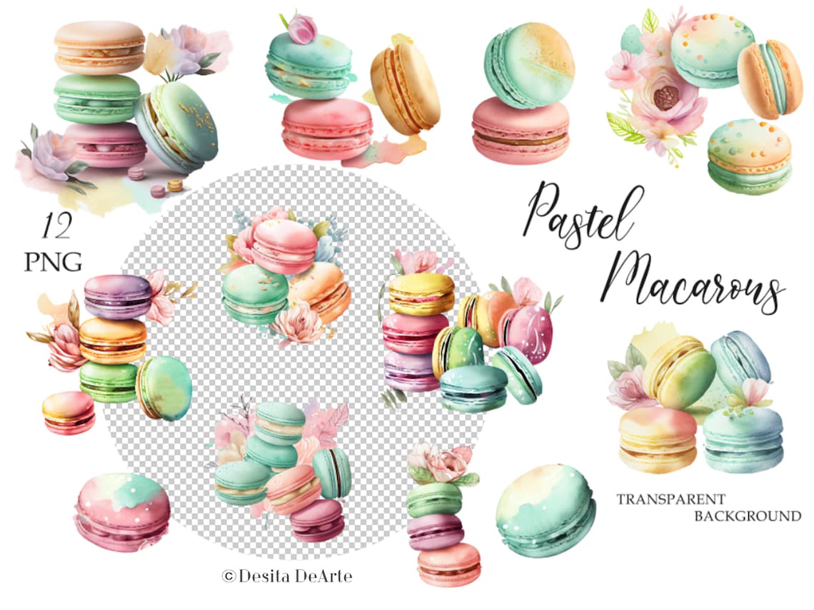 Pastel Watercolor Macarons Clipart Sweets Clipart Instant - Etsy