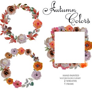 Watercolor Clipart, Autumn Clipart, Fall Clipart, Wreaths, Frame, Warm ...