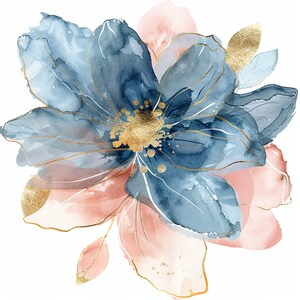 10 Abstract Flowers Clipart, Blue and Pink Gold Flower, Flowers PNG ...
