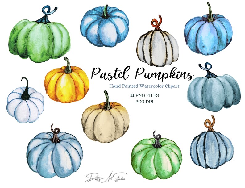Autumn Clipart, Watercolor Pastel Pumpkins Clipart, Autumn Decor ...