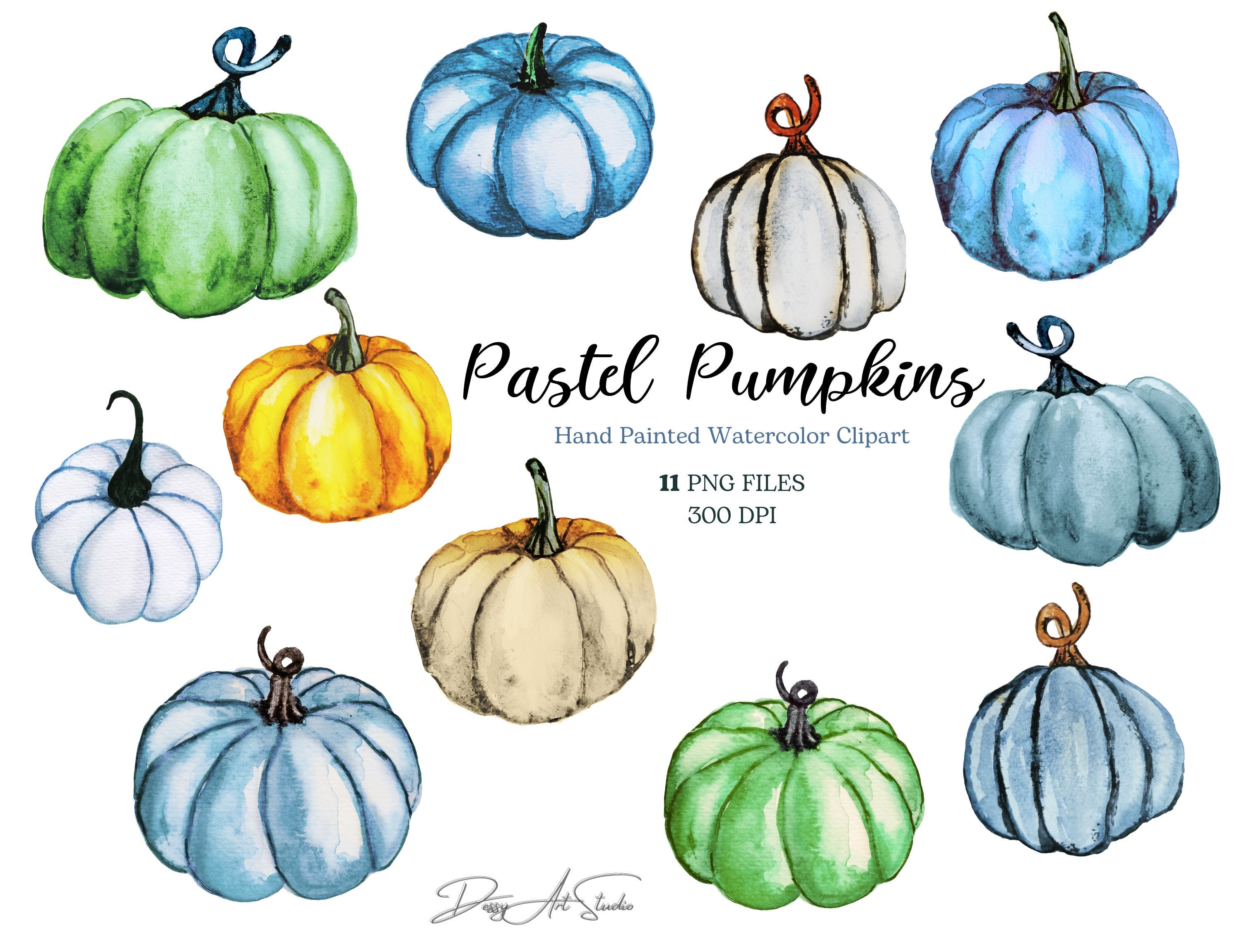 Autumn Clipart, Watercolor Pastel Pumpkins Clipart, Autumn Decor ...