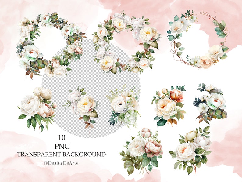 Watercolor Flowers Clipart Peony and Roses Clipart Wreath - Etsy