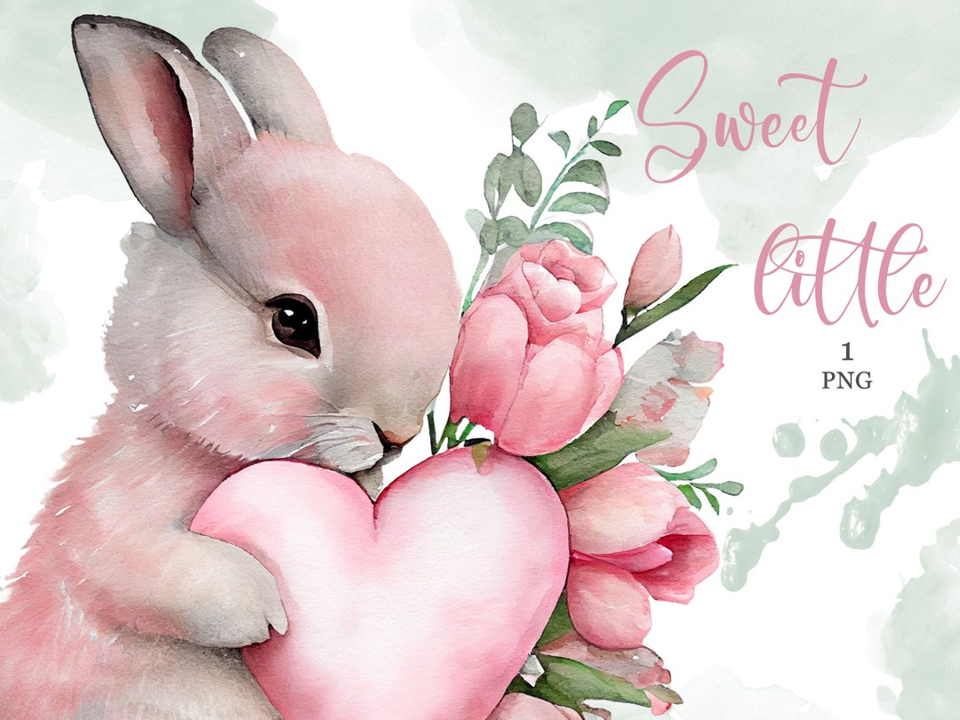 Bunny Rabbit Watercolor Clipart, Cute Baby Shower Graphics, Nursery Art ...