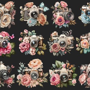 Floral Cameras Clipart, Cameras Png, Vintage Clipart, Retro Clip Art ...