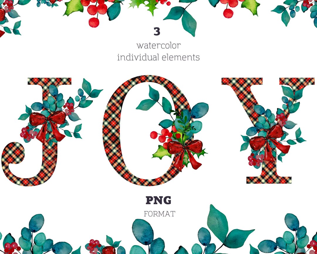 Christmas Clipart Happy Winter Watercolor Holiday JOY PNG. Hand Painted ...