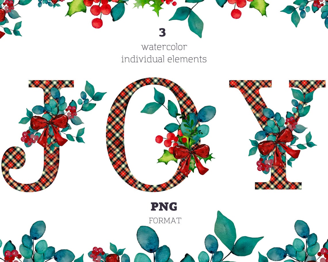 Christmas Clipart Happy Winter Watercolor Holiday JOY PNG. - Etsy