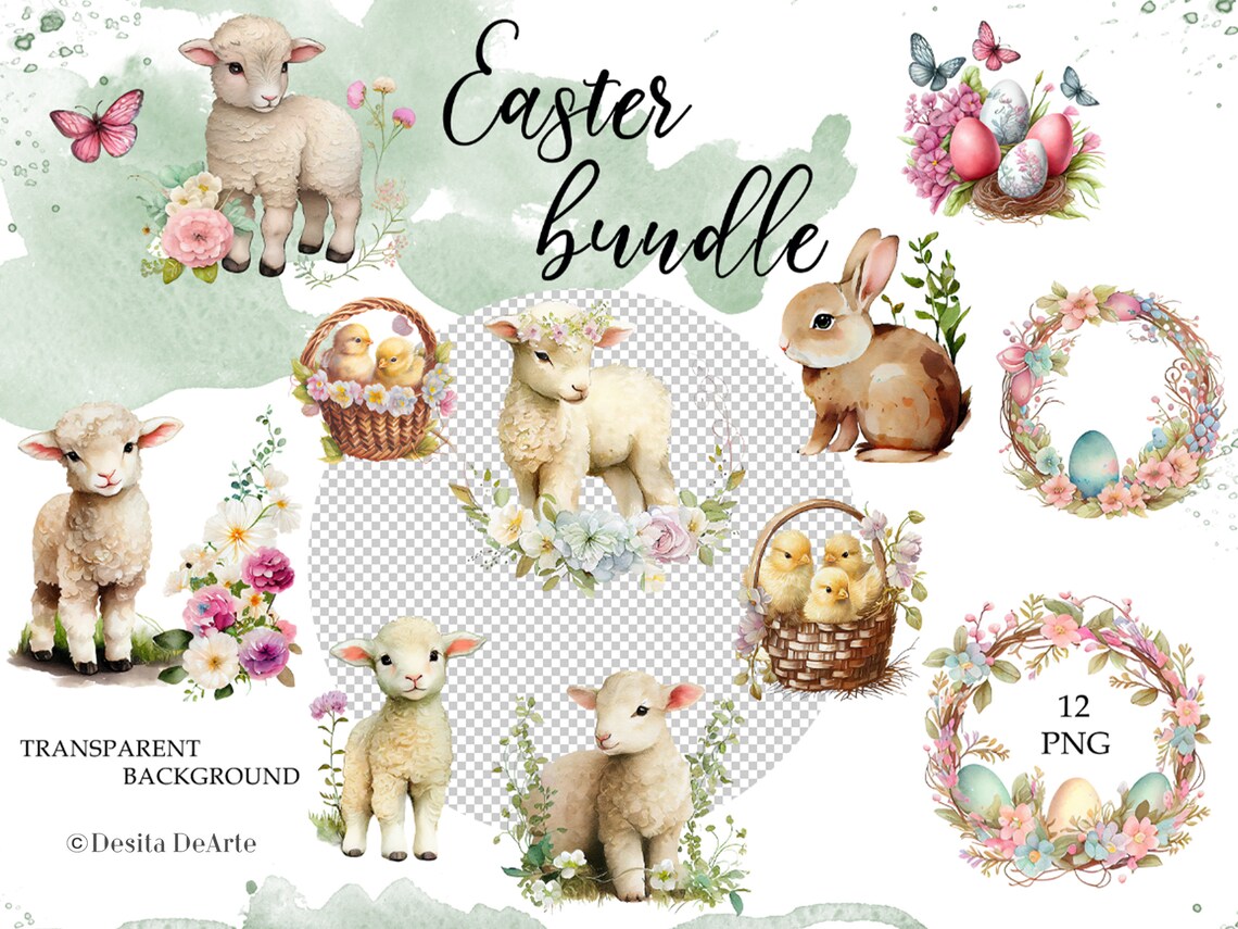 Easter Bundle Clipart, Floral Spring Clipart Watercolor Easter, Instant ...