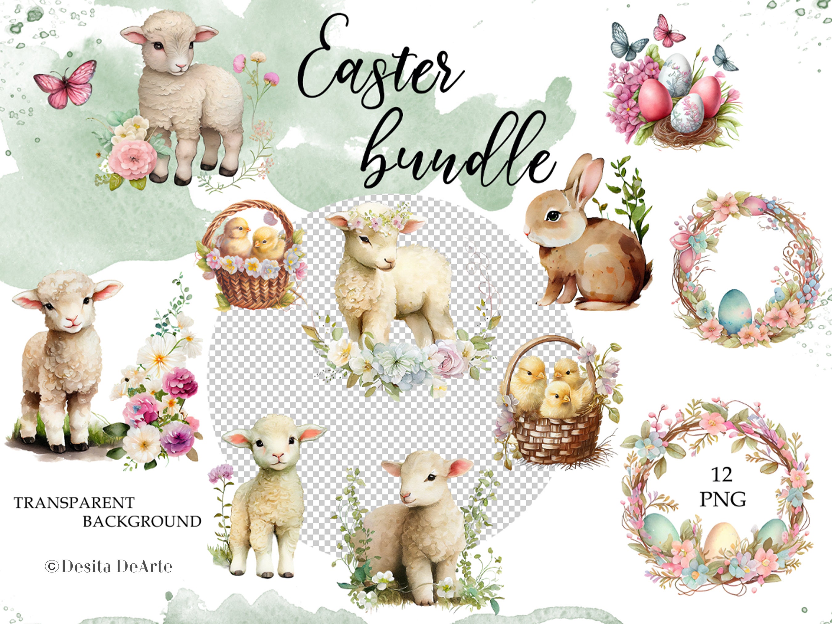 Easter Bundle Clipart Floral Spring Clipart Watercolor - Etsy