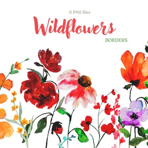 Watercolor Wildflowers Borders Clipart, Botanical Floral, Wild Flowers ...