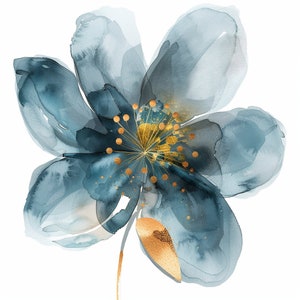 10 Abstract Flowers Clipart, Blue Gold Flower, Flowers Print, Printable ...
