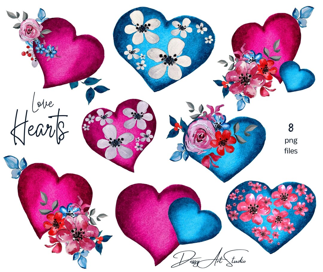 Watercolor Hearts in Love Clipart, Love Hearts PNG, Romantic Clipart ...