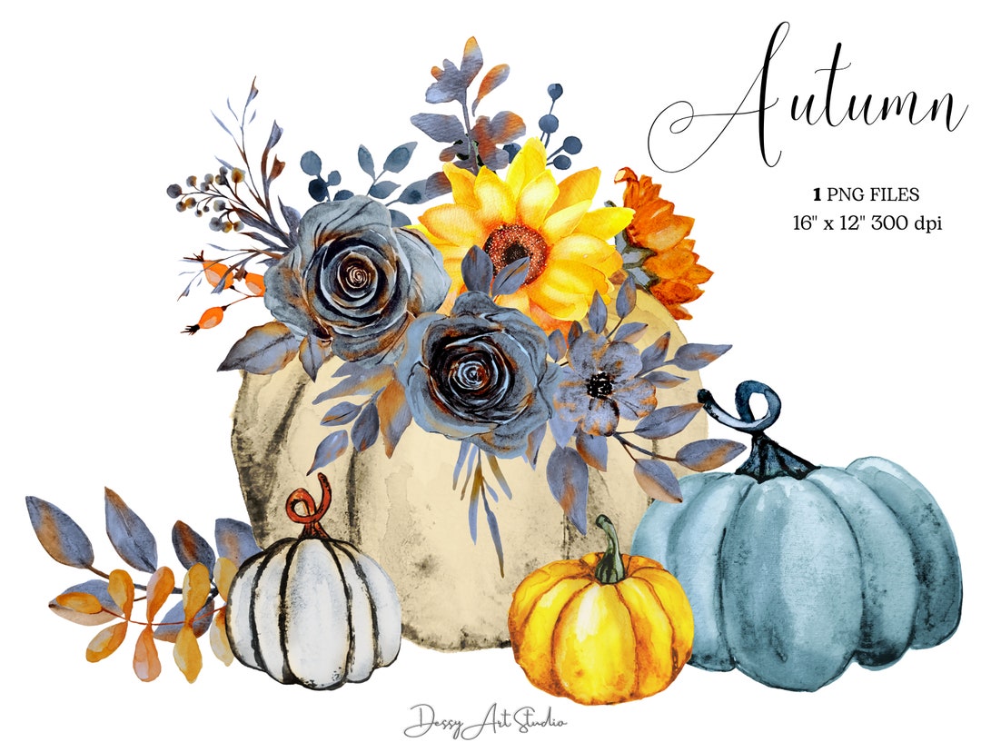 Autumn Clipart for Thanksgiving, Watercolor Bouquet of Flowers With ...