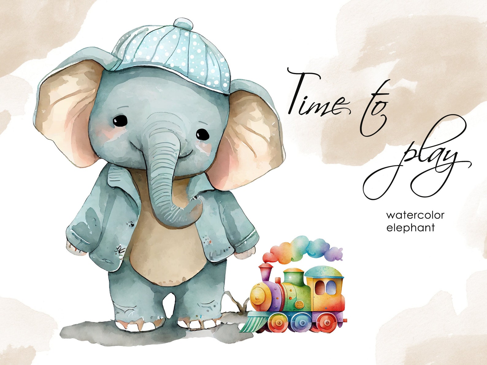 Watercolor Cute Elephant Clipart Nursery Decor Baby Shower - Etsy