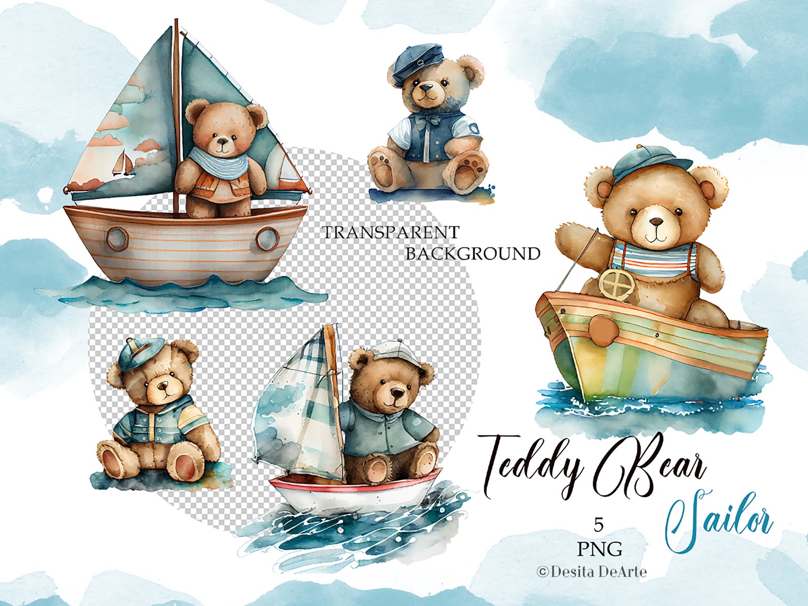 Teddy Bear Sailor Clipart, Baby Shower, Nursery Art, Sailor Bear ...