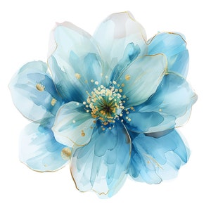 10 Abstract Flowers Clipart, Blue Gold Flower, Flowers Print, Printable ...