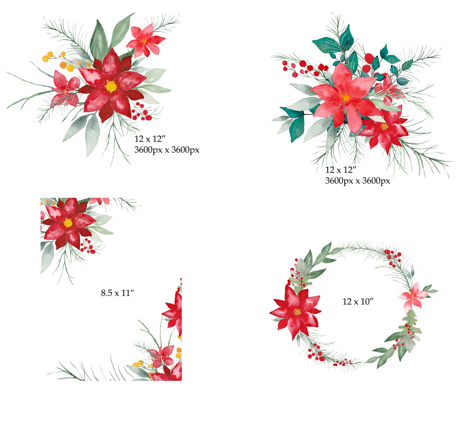 Christmas Watercolor Clipart Christmas Floral Poinsettia - Etsy