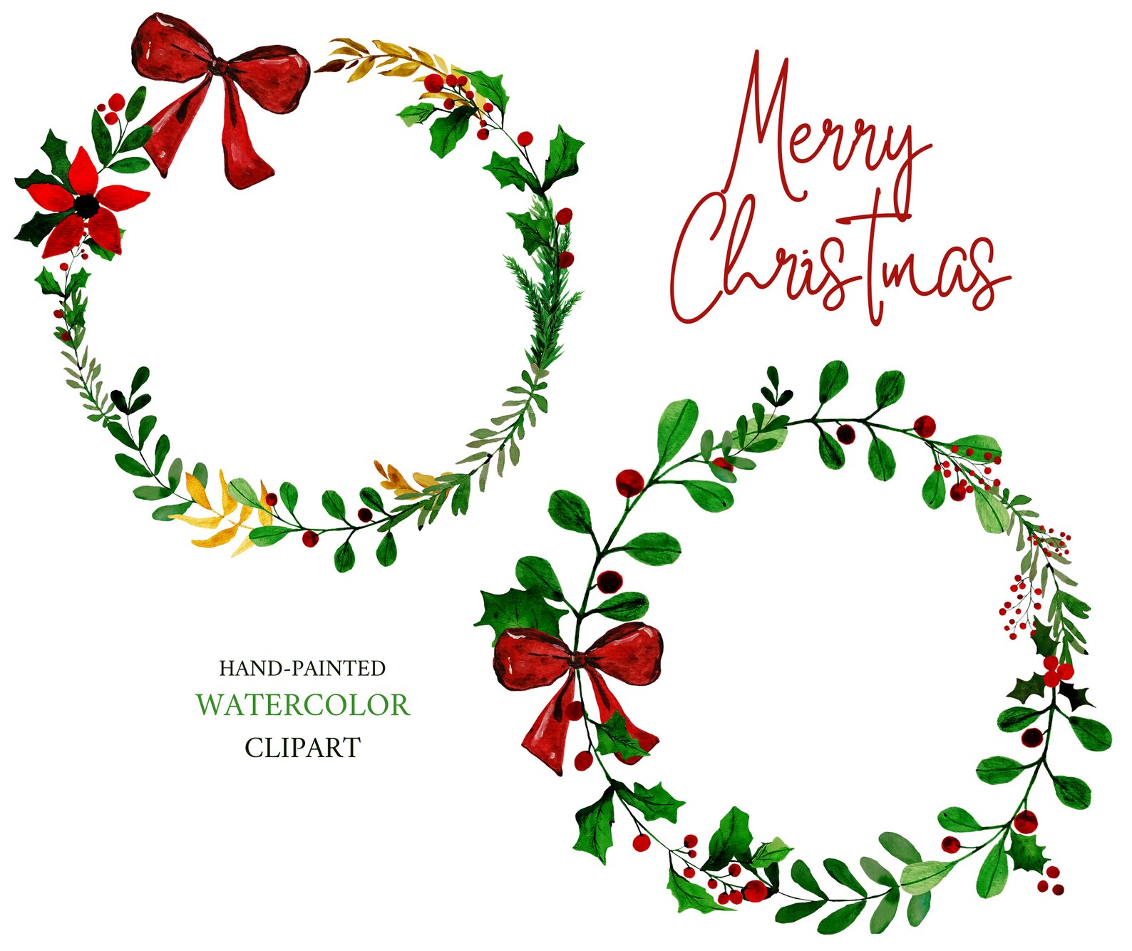 Watercolor Christmas Clipart Hand-painted Decoration - Etsy
