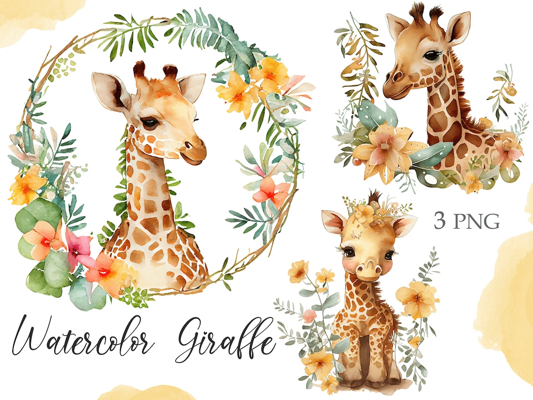 Watercolor Giraffe Clipart, Baby Shower, Giraffe Clip Art, Nursery ...