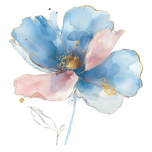 10 Abstract Flowers Clipart, Blue and Pink Gold Flower, Flowers PNG ...