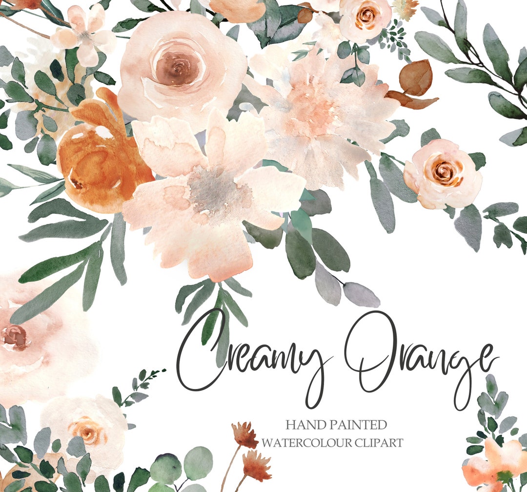 Watercolor Boho Flowers Clipart Hand Painted Watercolor Creamy Orange ...