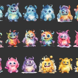Watercolor Cute Monsters Clipart Bundle, Nursery Decor, Watercolor ...