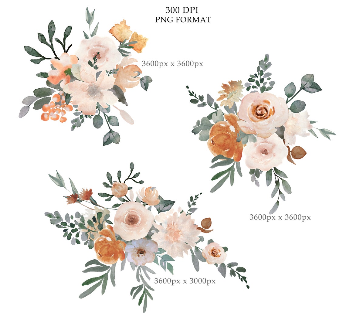 Watercolor Boho Flowers Clipart Hand Painted Watercolor - Etsy