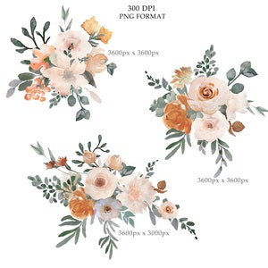 Watercolor Boho Flowers Clipart, Hand Painted Watercolor Creamy Orange ...