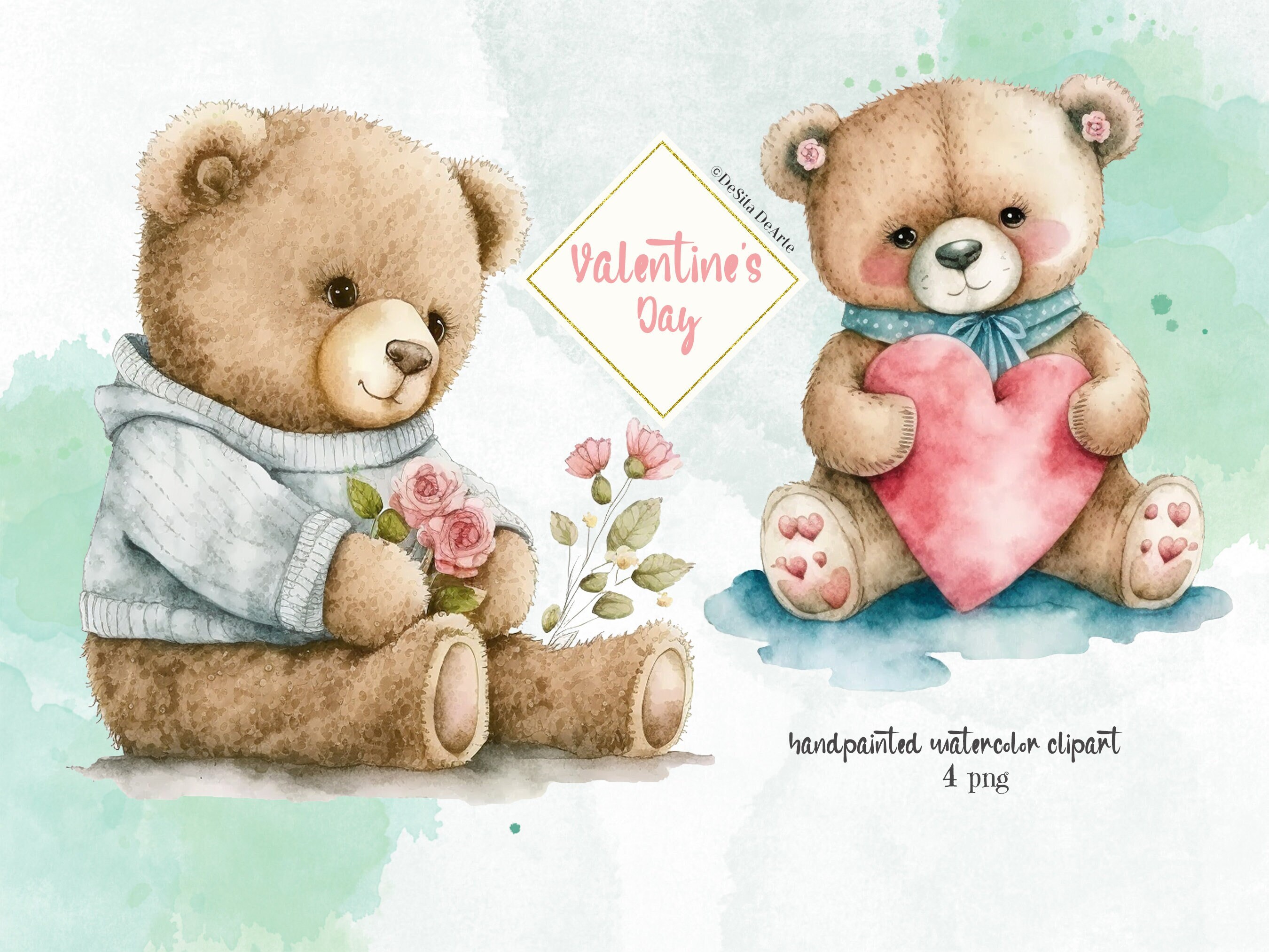 Valentine's Watercolor Clipart PNG Valentine Clipart - Etsy