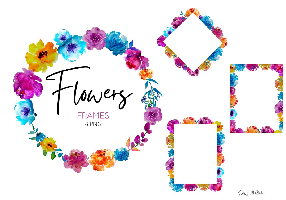 Colorful Floral Clipart Watercolor Frames Clip Art Flowers Frames ...
