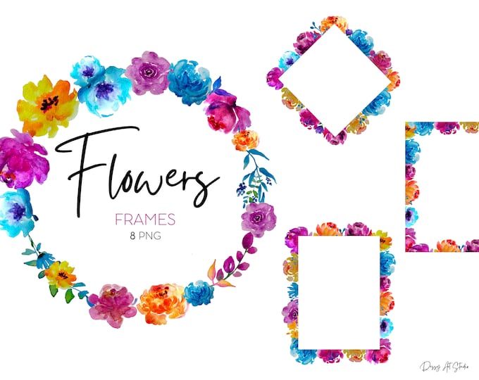 Colorful Floral Clipart Watercolor Frames Clip Art Flowers - Etsy