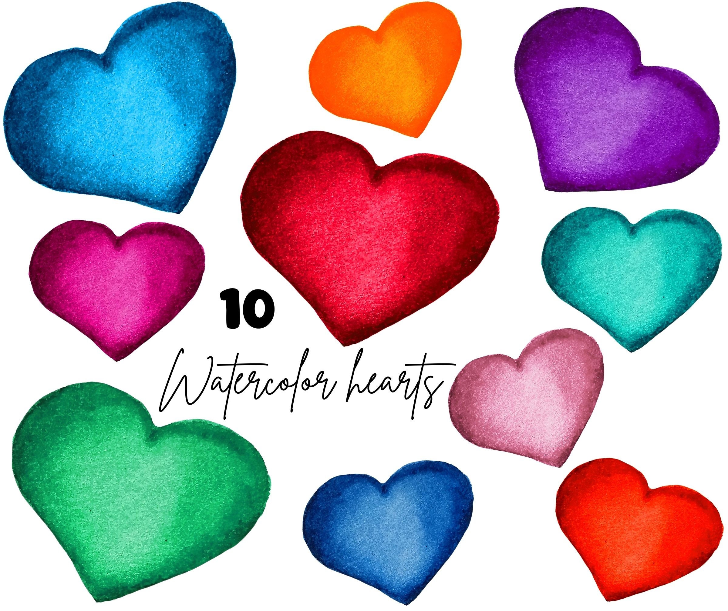 Watercolor Clipart for Valentine's Day,hearts Clipart,hand-drawn ...