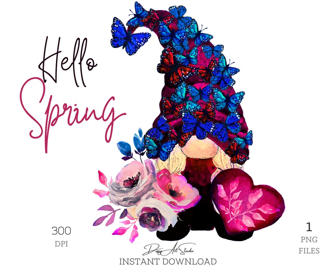 Watercolor Gnome Hello Spring Digital Clip Art Png, Holiday Gnomes ...