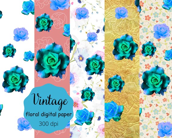 Vintage floral digital paper package floral paper High | Etsy