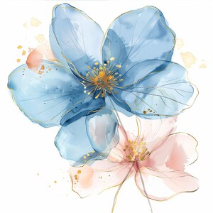 10 Abstract Flowers Clipart, Blue and Pink Gold Flower, Flowers PNG ...