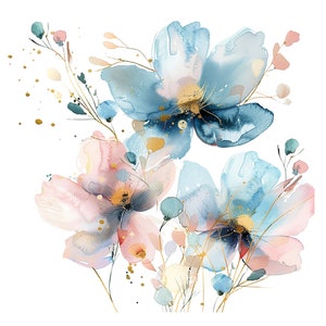 10 Abstract Flowers Clipart, Blue and Pink Gold Flower, Flowers PNG ...