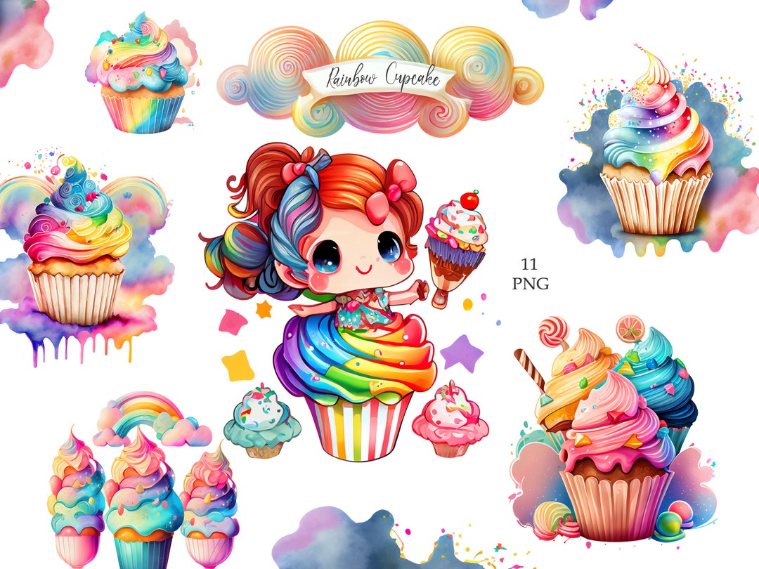 Rainbow Cupcake Clipart, Sweets Clipart, Instan Download, PNG - Etsy