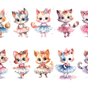 Watercolor Kittens in Tutus Clipart, Kittens PNG, Nursery Clipart ...