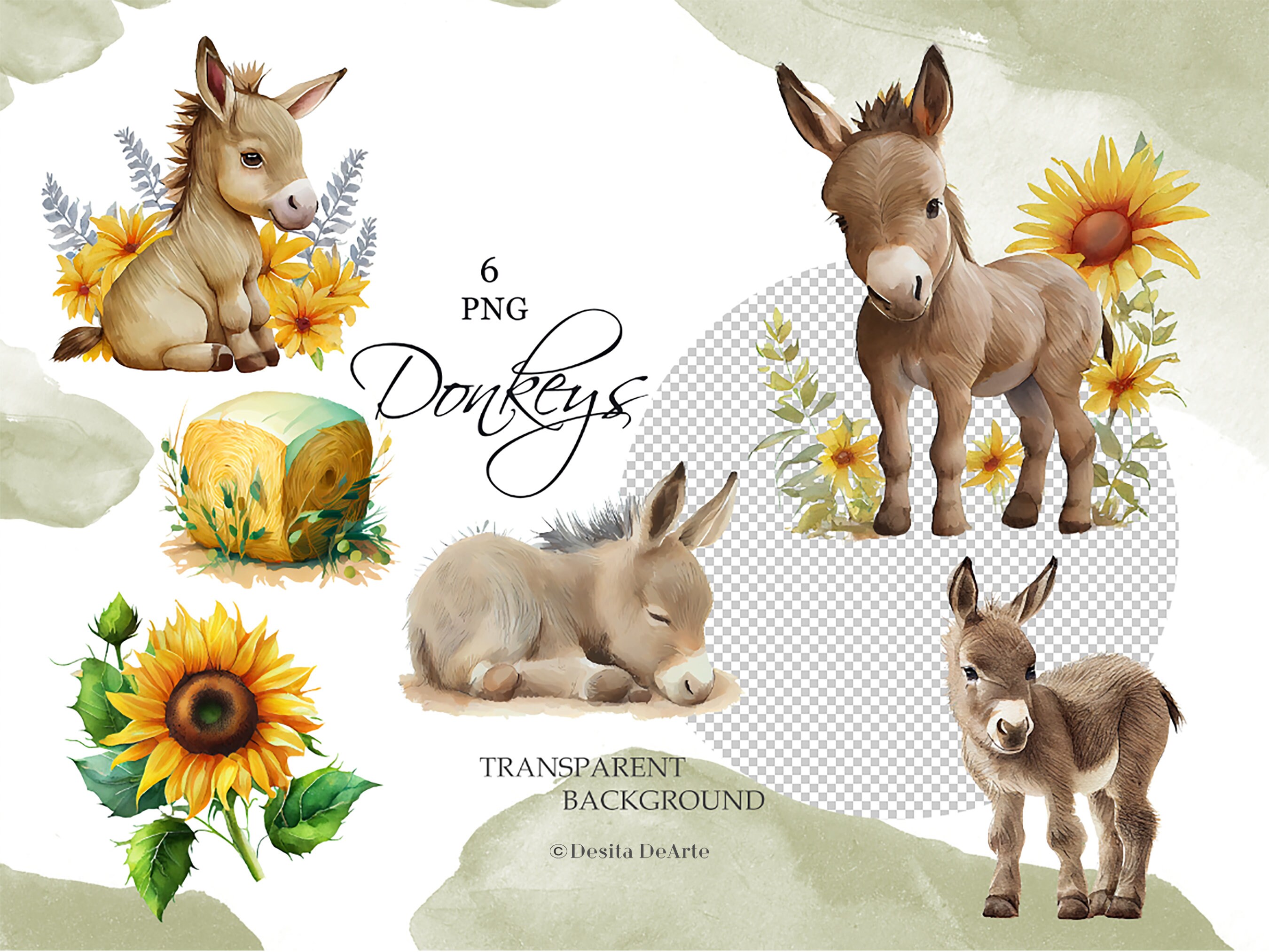 Donkeys Clipart, Cute Clipart, Farm Planner Stickers, Sublimation ...