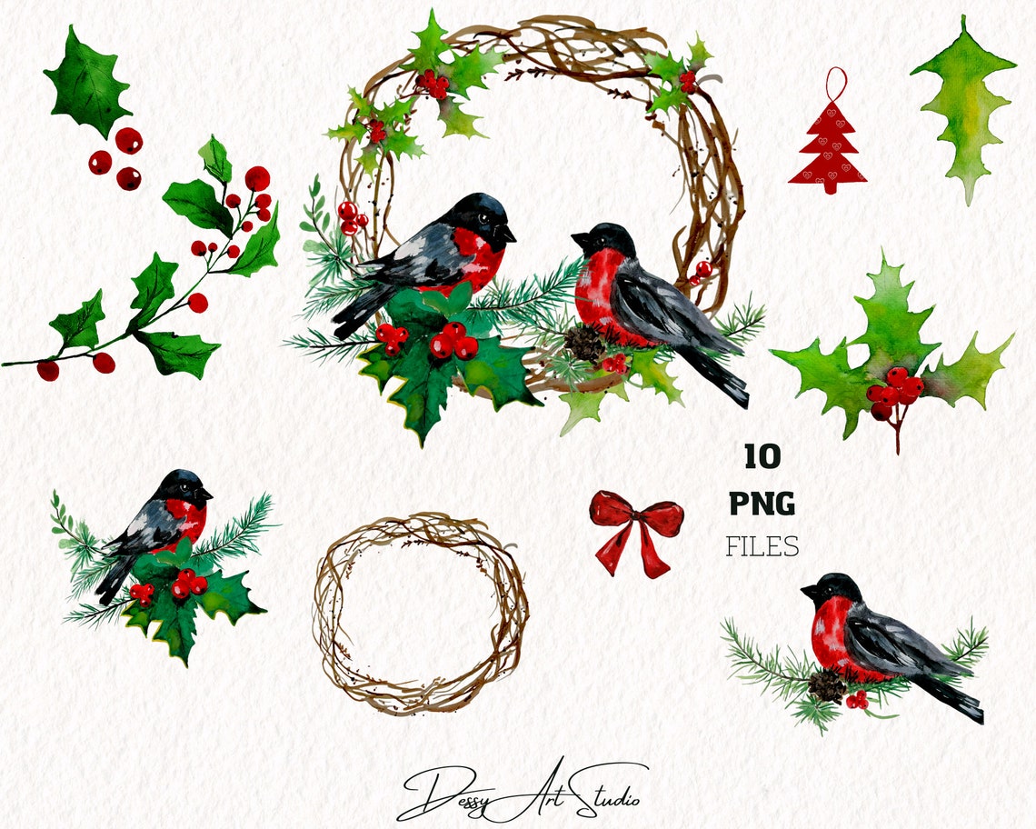 Watercolor Christmas Clipart Christmas Clip Art Holiday - Etsy
