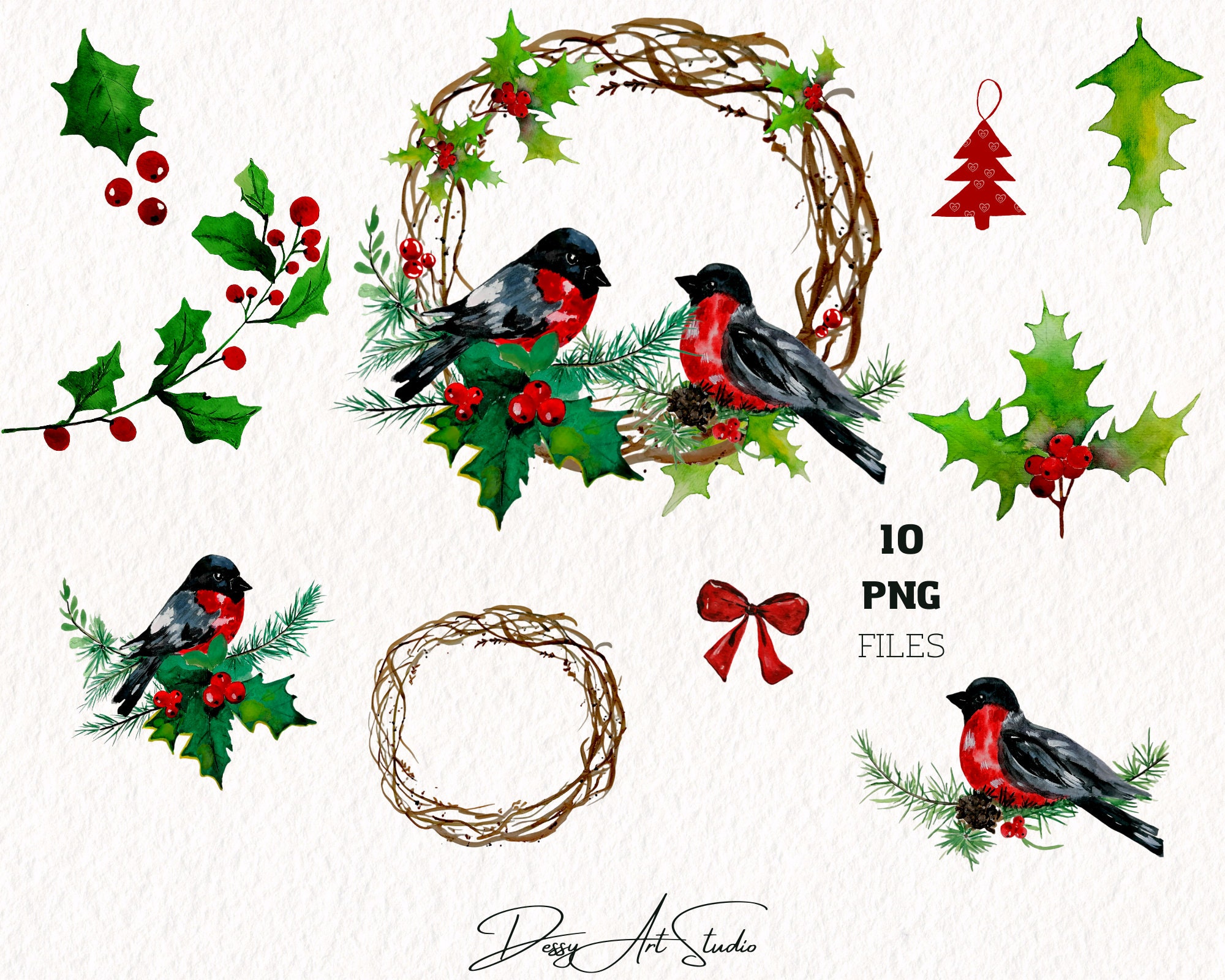 Watercolor Christmas Clipart Christmas Clip Art Holiday - Etsy