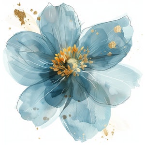 10 Abstract Flowers Clipart, Blue Gold Flower, Flowers Print, Printable ...