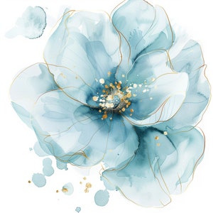 10 Abstract Flowers Clipart, Blue Gold Flower, Flowers Print, Printable ...